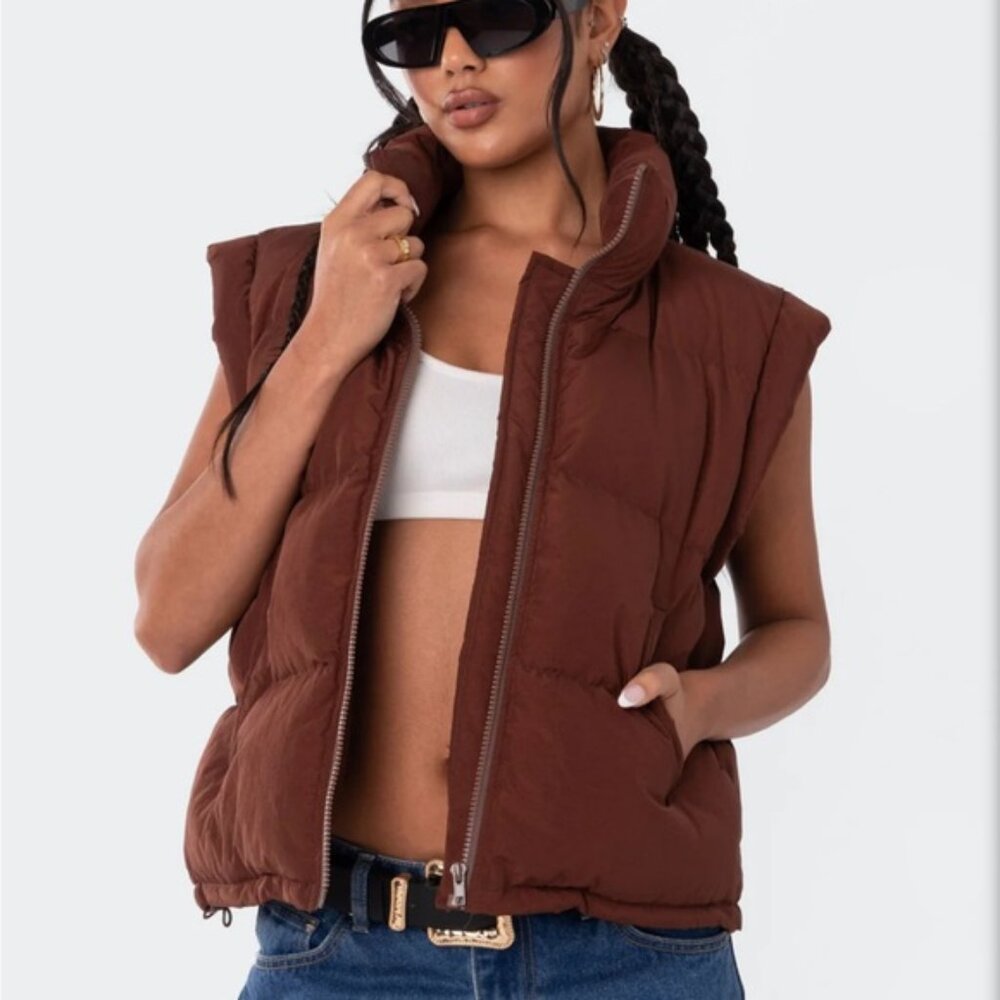 Edikted Legacy Oversized Puffer Vest Brown - Gem